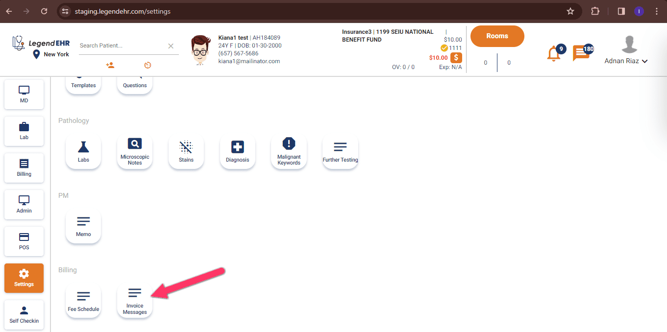 How to Add an Invoice Message - LegendEHR