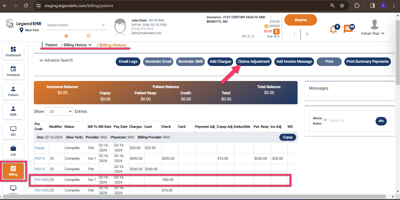 How to do Insurance Refund - LegendEHR
